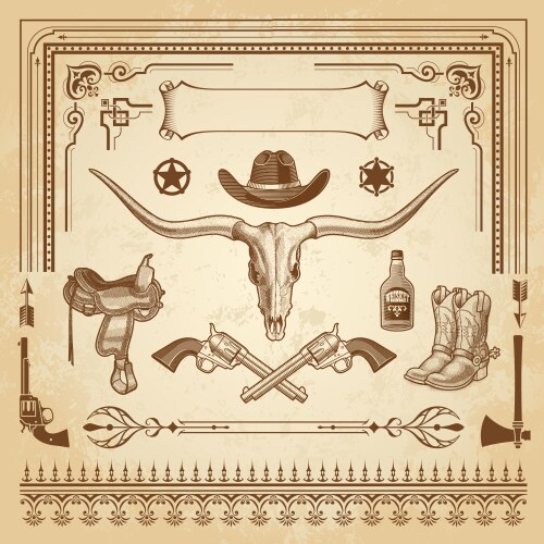 Western alphabet design letters vintage m n o p Vector Image