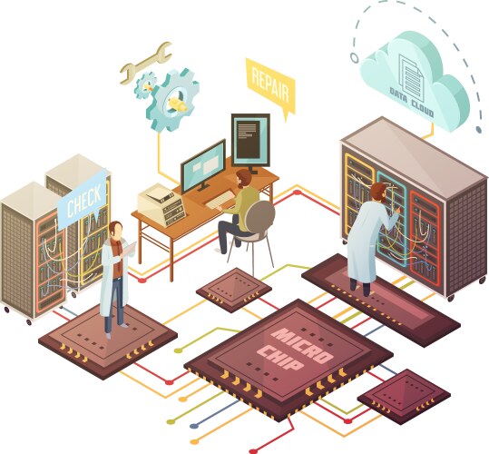 Server statistics isometric flow chart Royalty Free Vector
