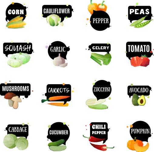 Fruits and vegetables labels set Royalty Free Vector Image