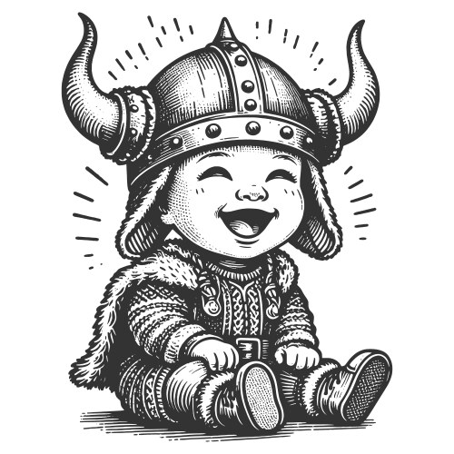 Laughing baby dressed as viking Royalty Free Vector Image