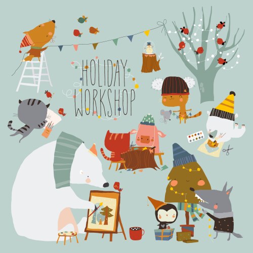 Cartoon set with children getting ready Royalty Free Vector