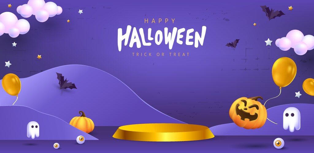 Halloween background design with product display Vector Image