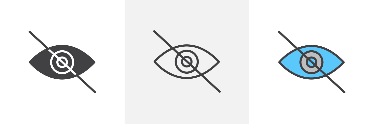 Eye crossed icon set blind view symbol hidden Vector Image