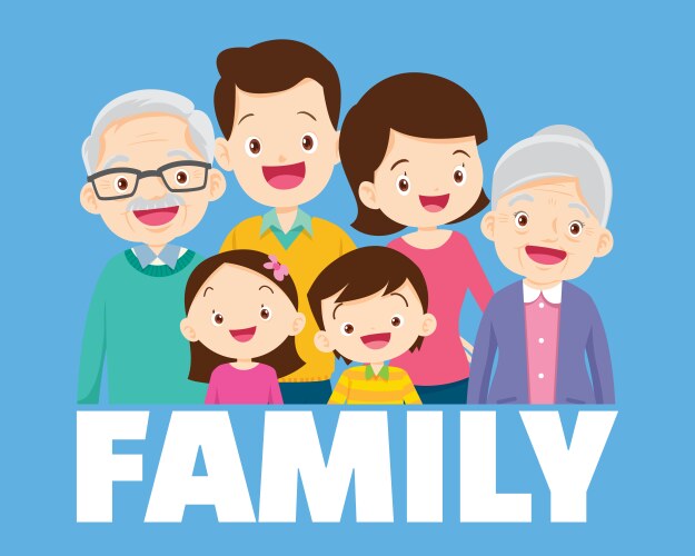 Big happy family cartoon portrait Royalty Free Vector Image