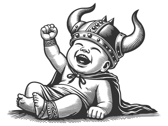Laughing baby dressed as viking Royalty Free Vector Image