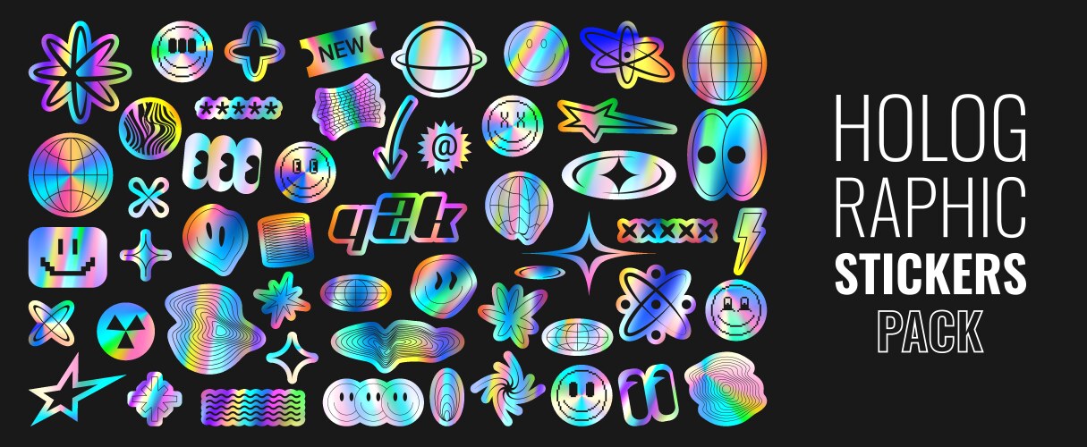 Holographic sticker set shine metal badges Vector Image