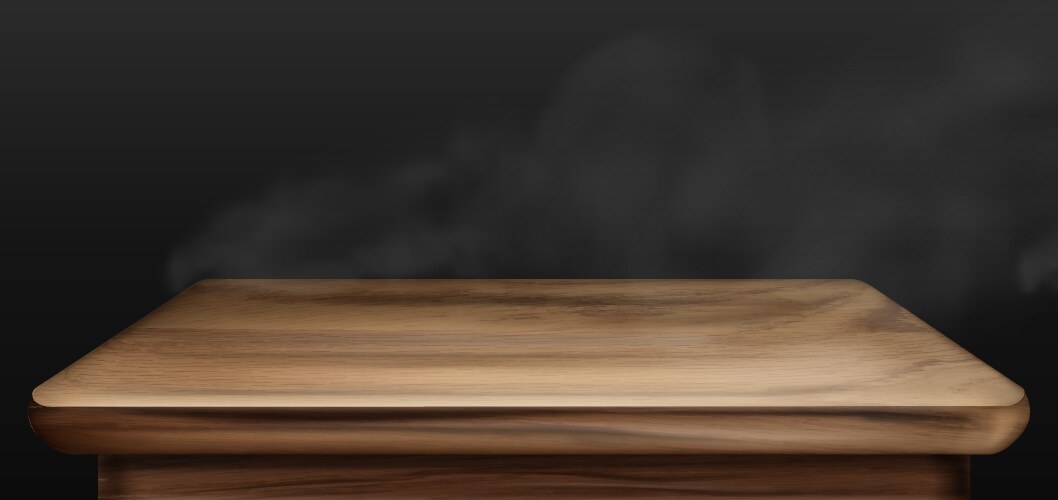 Wooden table corner with smoke perspective view Vector Image