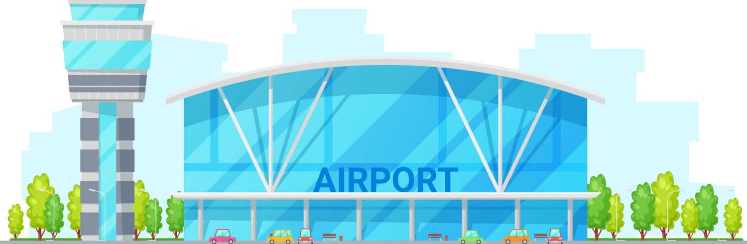 Airport terminal building with tower and airplane Vector Image