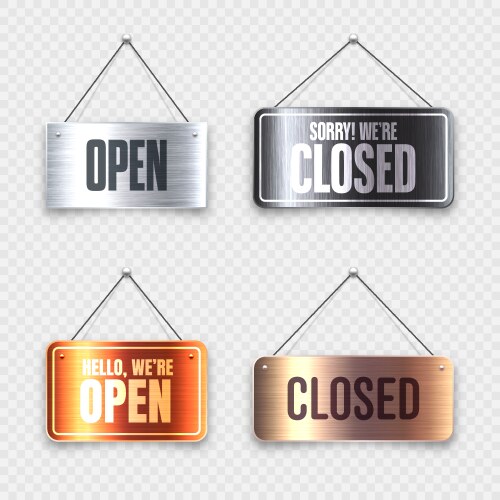 Open signs hanging with chain Royalty Free Vector Image