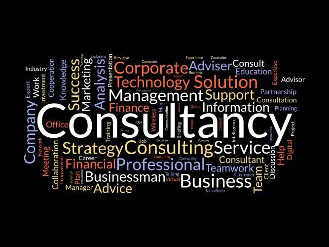 Consultancy word cloud template adviser Royalty Free Vector