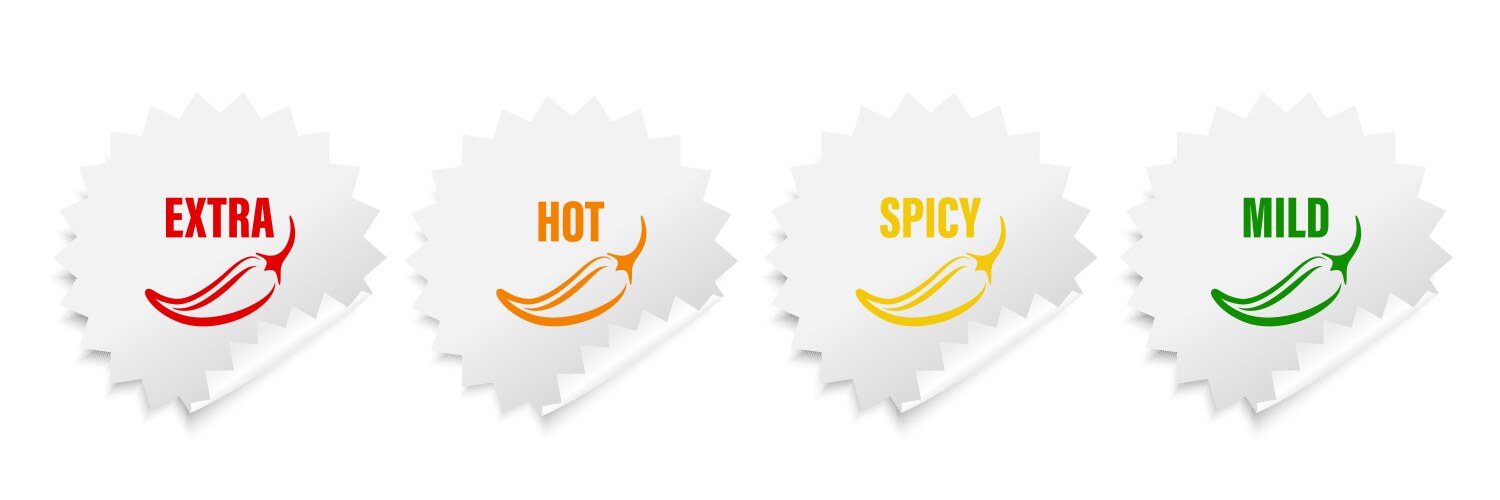 Realistic round stickers with spicy chili Vector Image