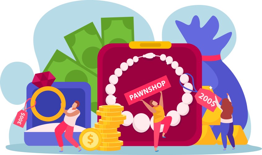 Pawn shop set flat isolated Royalty Free Vector Image