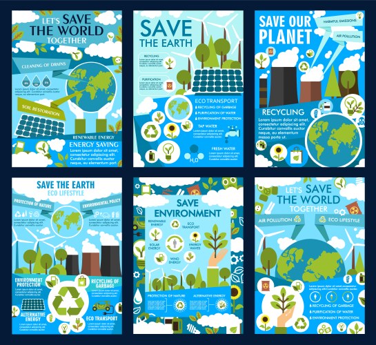 Save earth nature ecology badges set Royalty Free Vector