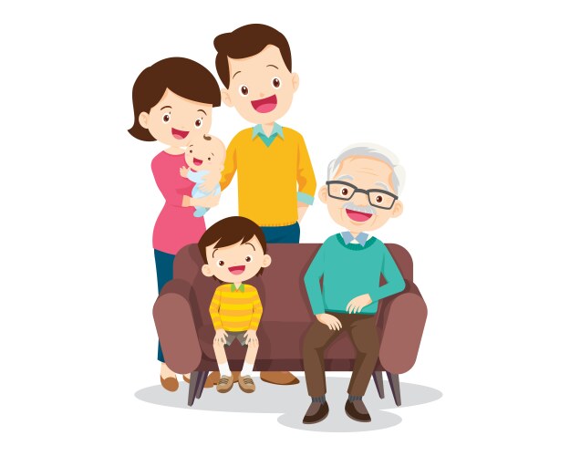 Big happy multi-generational family siblings Vector Image