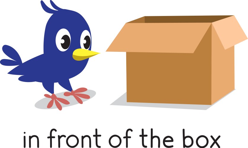 Preposition of place bird above the box Royalty Free Vector