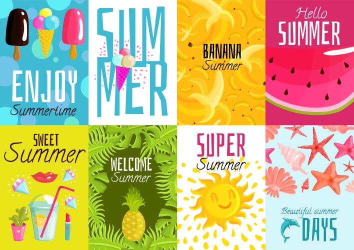 Big set of tropical themed summer bright covers Vector Image