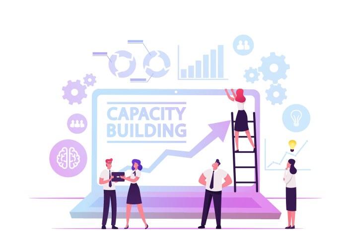 Business team building bridge over cliff Vector Image