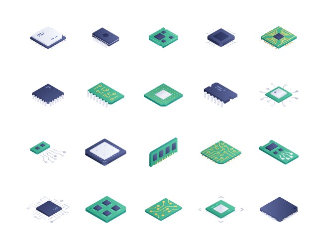 Computer parts isometric set isolated on white Vector Image