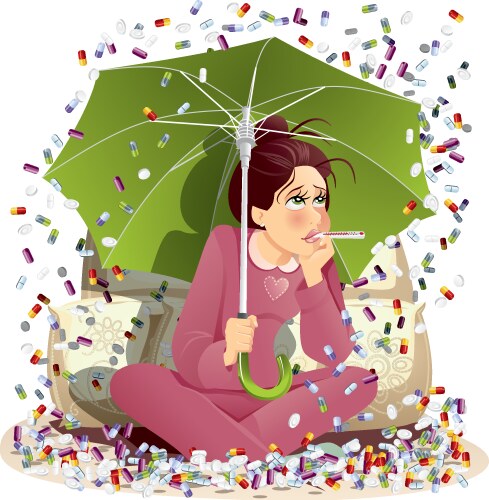 Girl feeling sick in bed Royalty Free Vector Image