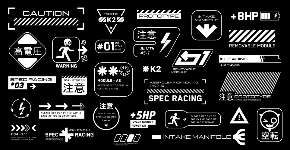 Cyberpunk decals set of stickers Royalty Free Vector Image