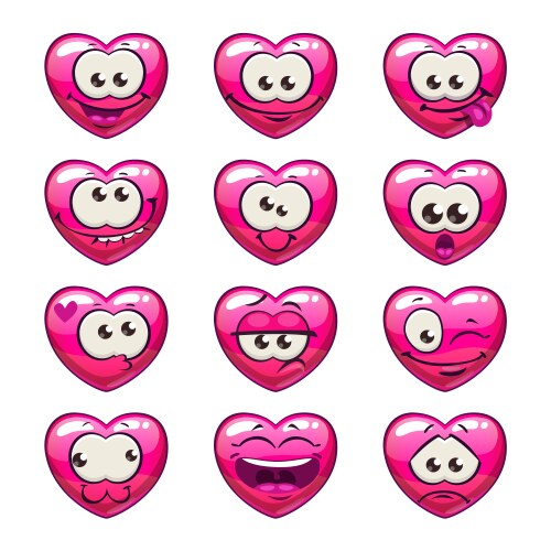 Heart smiley emoji set for valentines day Vector Image