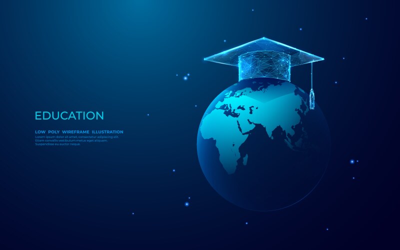 Graduation cap on planet earth world globe e Vector Image