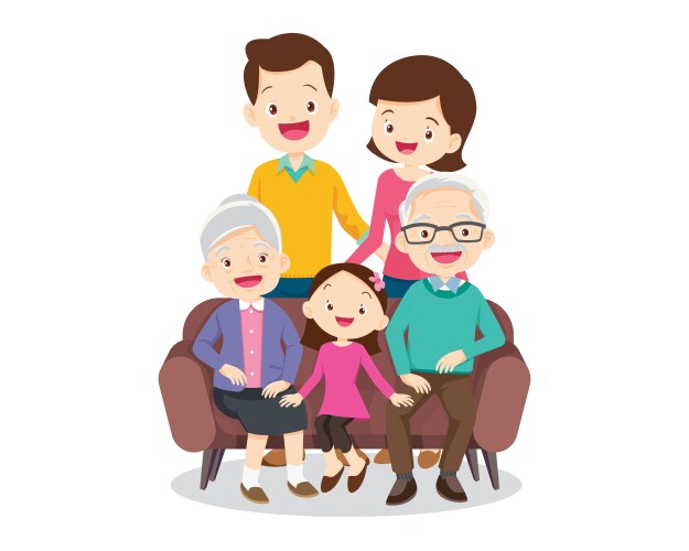 Big happy multi-generational family siblings Vector Image