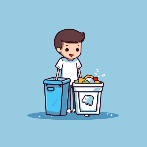 Cartoon boy throwing garbage in the trash can Vector Image