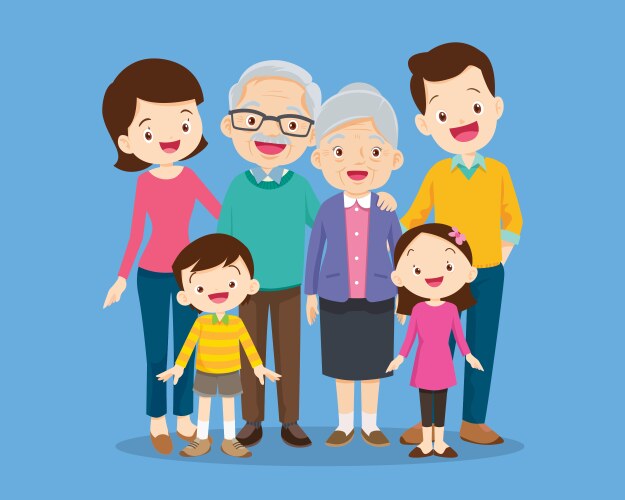 Big happy multi-generational family siblings Vector Image