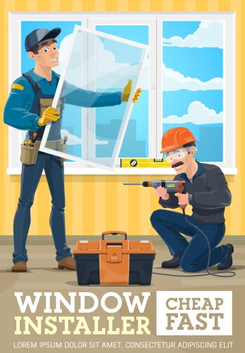 Construction floor and window installer workers Vector Image