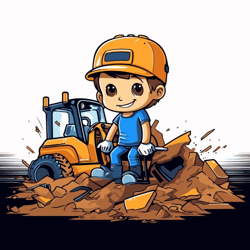 Cartoon boy working on a construction site Vector Image