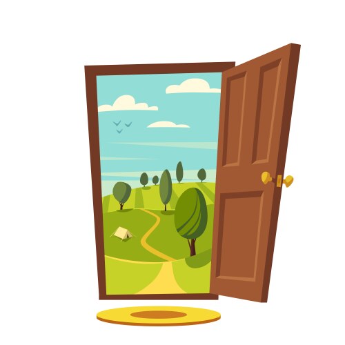 Cartoon red door open and closed Royalty Free Vector Image