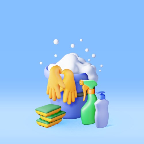 3d set of home cleaning tools isolated Royalty Free Vector