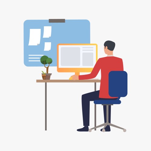 Office desk with computer Royalty Free Vector Image