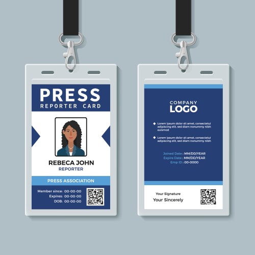 Press id card design template Royalty Free Vector Image