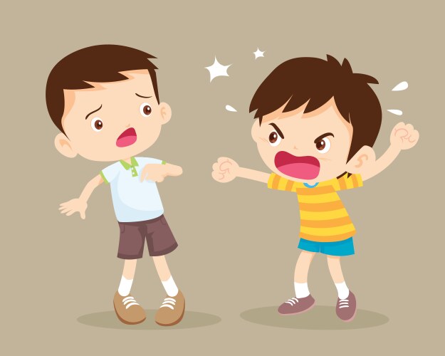 Four cartoon kids showing various angry Royalty Free Vector