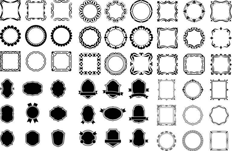 Frame silhouette set blank label retro border Vector Image