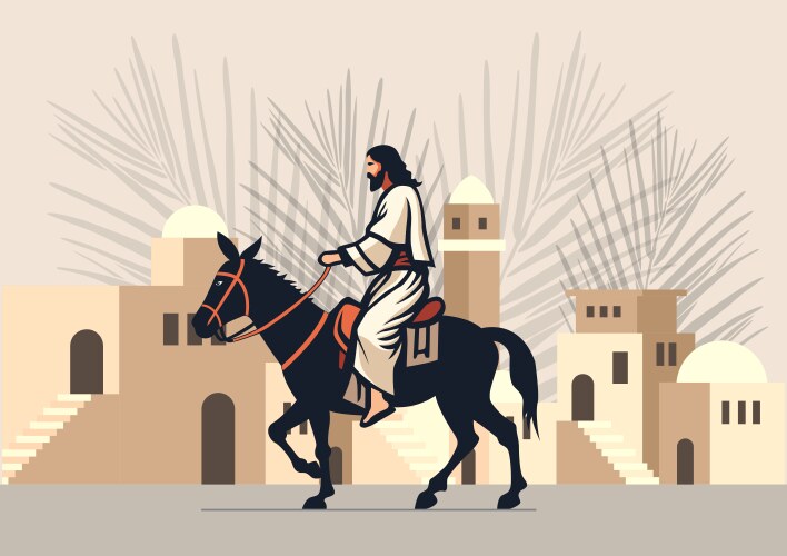 Jesus christ riding donkey and entering jerusalem Vector Image