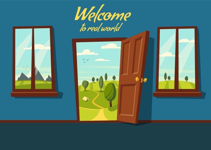 Open door welcome cartoon Royalty Free Vector Image
