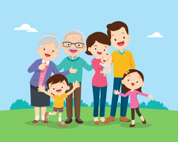 Big happy multi-generational family siblings Vector Image