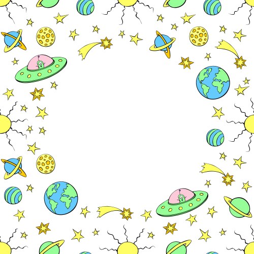 Frame border from cute aliens planets ufo Vector Image