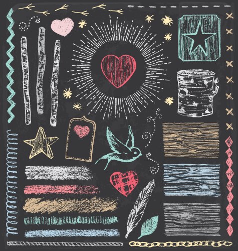 Hand drawn chalk romantic elements set Royalty Free Vector