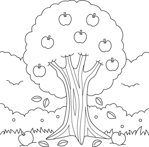 Apple tree coloring page for kids Royalty Free Vector Image