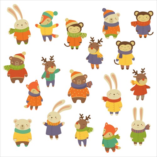 Winter animal characters style holiday animals Vector Image