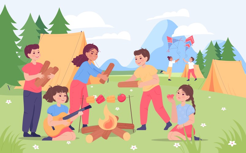Summer holiday on nature cartoon Royalty Free Vector Image