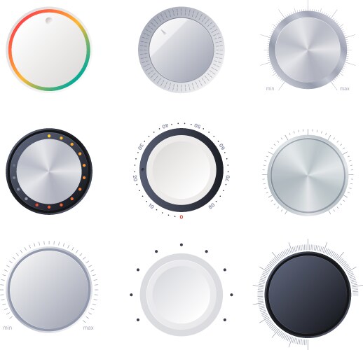 Volume adjustment dials round level knob rotary Vector Image
