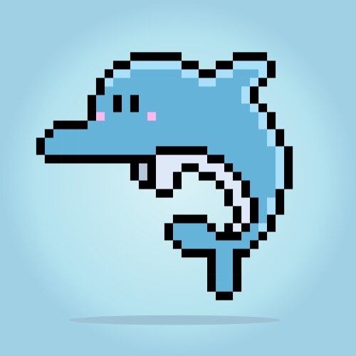 8 bit pixel dolphins animals for asset games Vector Image