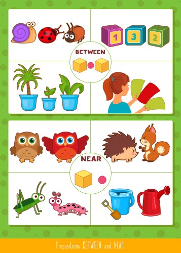 Match prepositions with pictures Royalty Free Vector Image