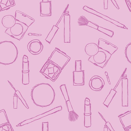 Seamless make up pattern with brushes eyeshadow Vector Image