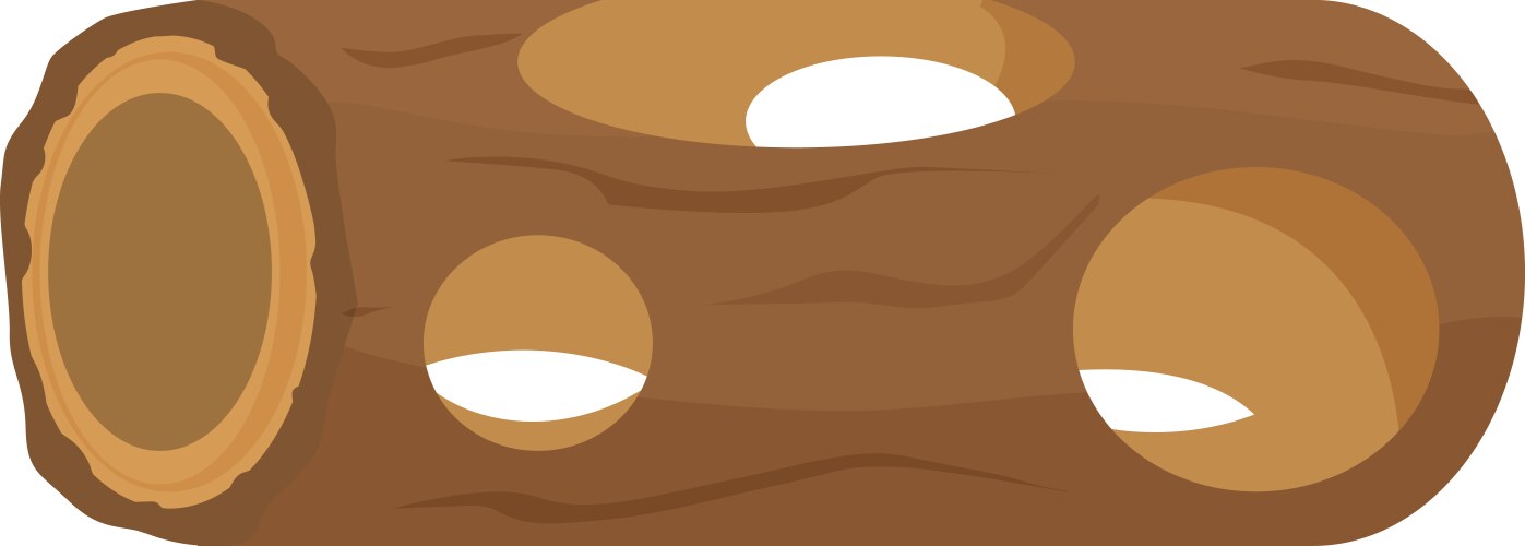 Hollow log lying horizontally with two holes Vector Image
